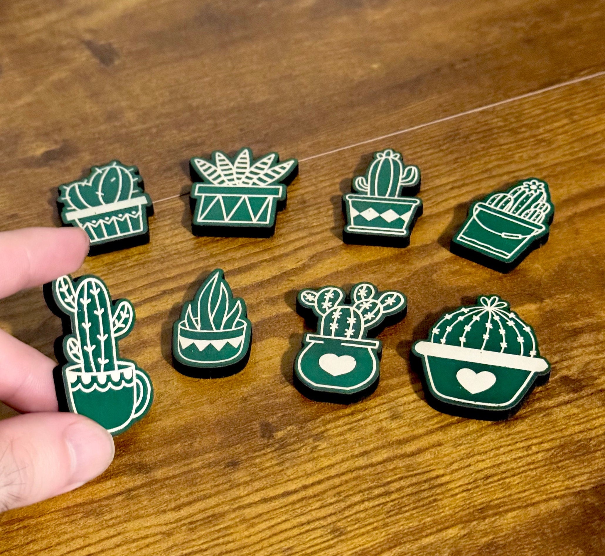 Cactus Mini Wood Shapes, Set of 8 Mini Cactus Decorations, Plant Shapes ...