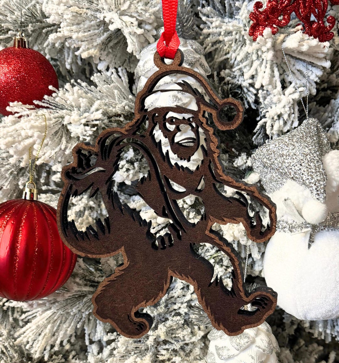 Sasquatch Santa Bigfoot Wood Ornament | Laser Cut Christmas Holiday ...