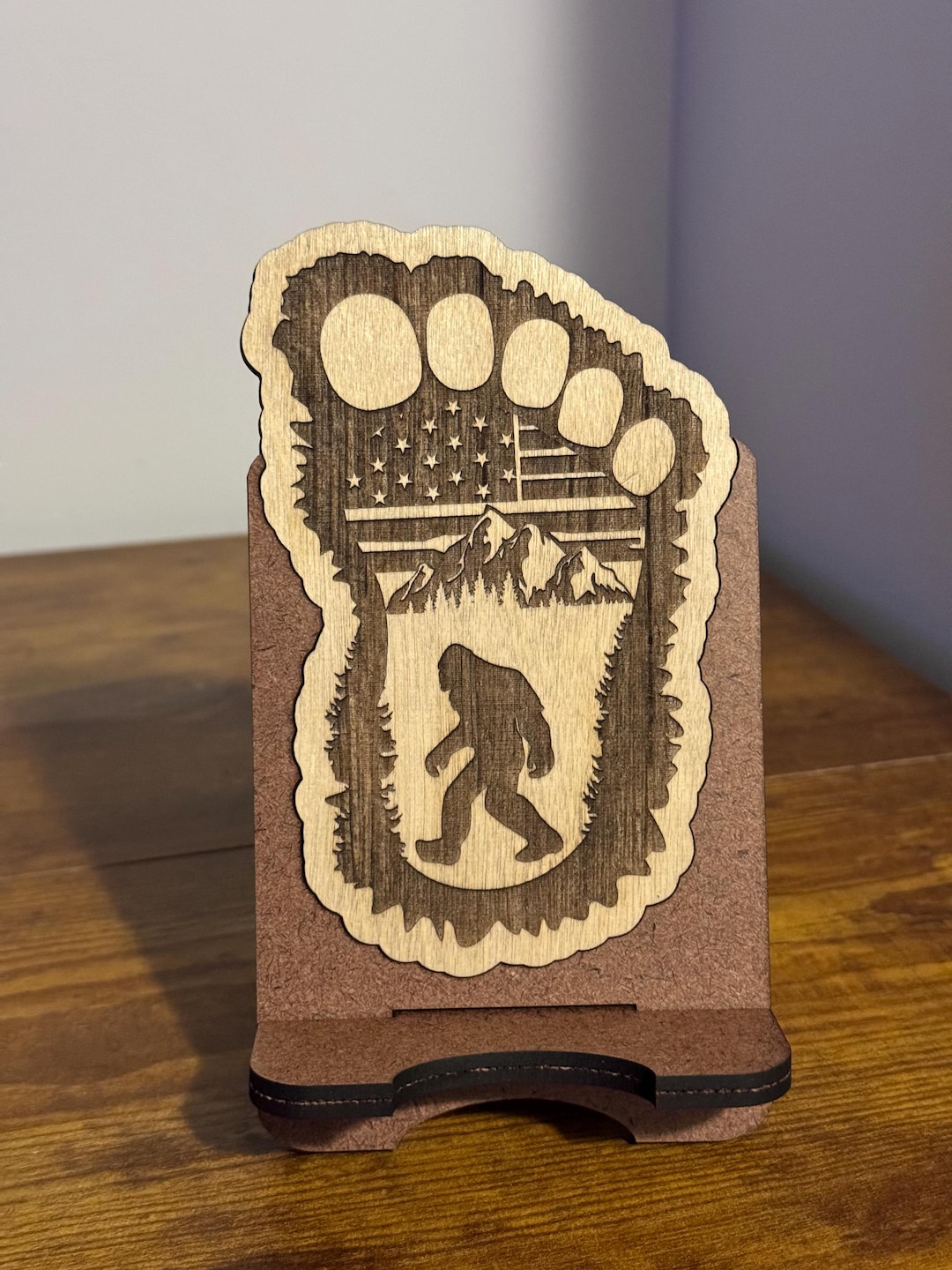 Bigfoot Sasquatch Phone Stand | Unique Laser Cut Engraved Wood ...