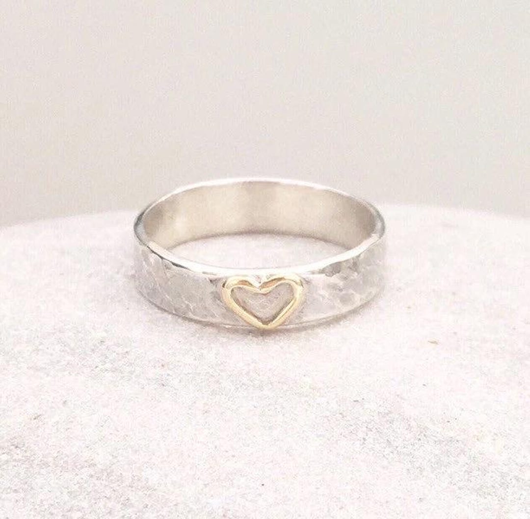 Textured Heart Ring, Open Heart Ring, Silver Heart Band, Silver ...