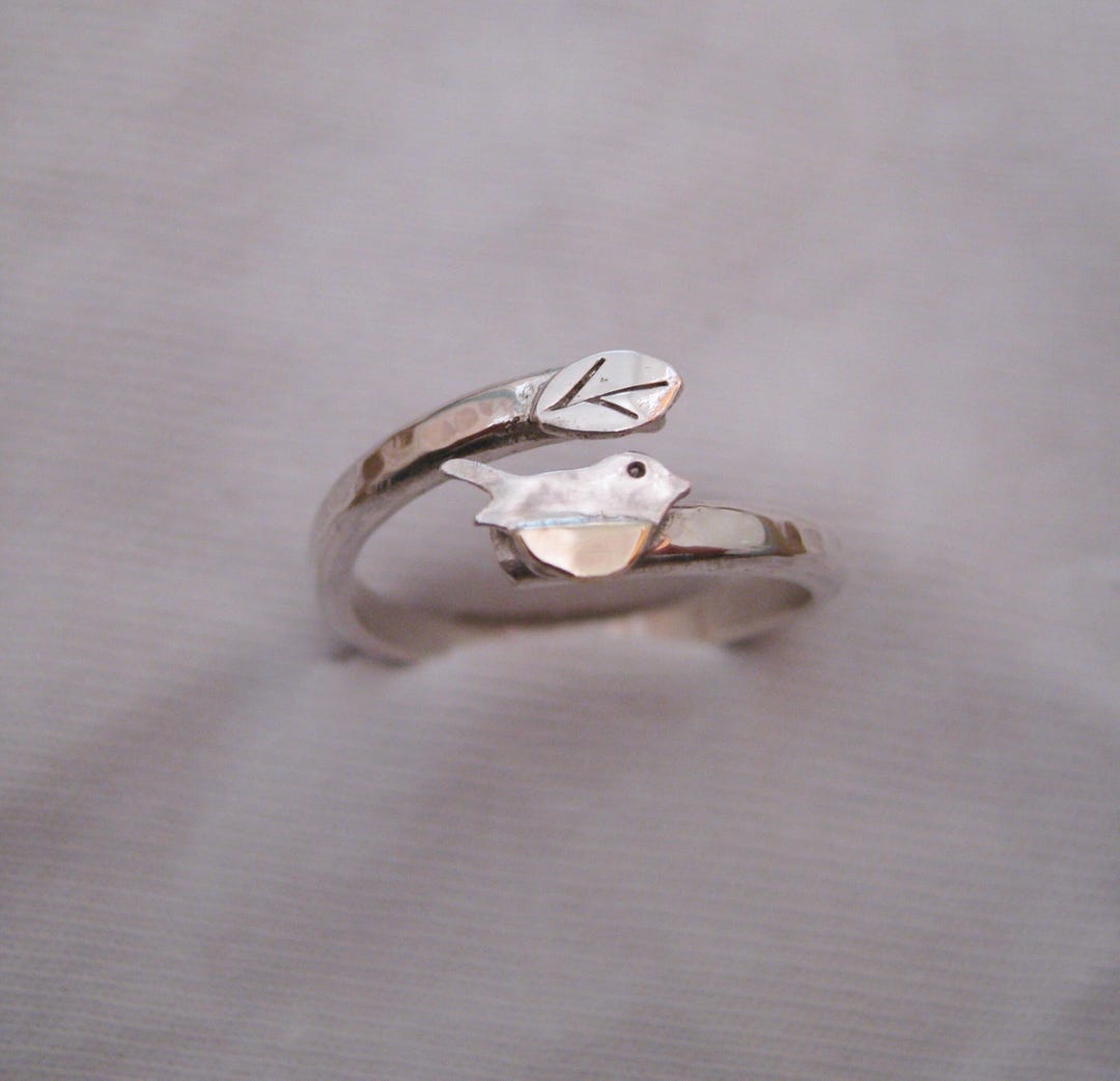 Silver and Gold Robin Ring, Robin Ring, Silver Bird Ring, Robin Gift ...