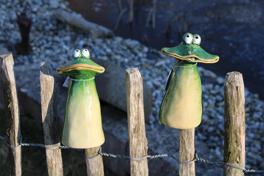 2 Fence Figures Frog With Wide Mouth, Set, Ceramic Frogs H 15 + 16 Cm ...