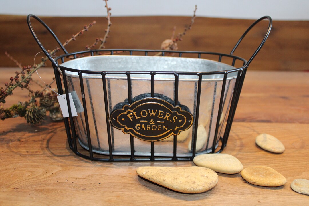 Small Zinc Bowl With Metal Basket flowers & Garden, Plant Bowl ...