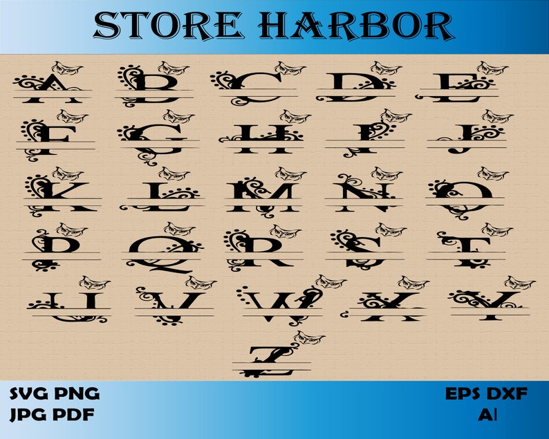 Split Monogram Alphabet Svg, Png, Pdf, Dxf, Ai Full A to Z Letters ...