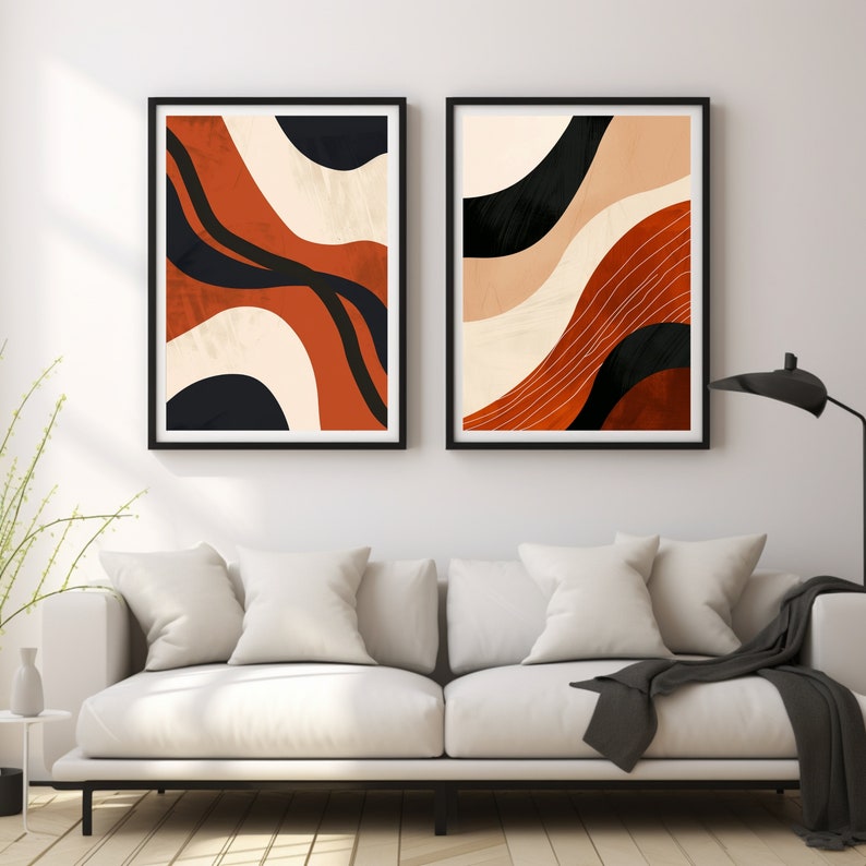 Abstract Duo Art Prints Instant Digital Download Rustic Terracotta ...