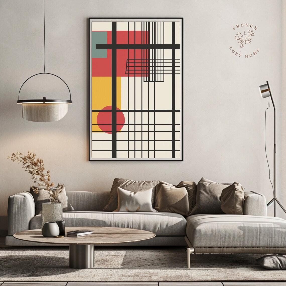 Geometric Elegance Poster Modern Grid & Circles Art Print Chic Abstract ...