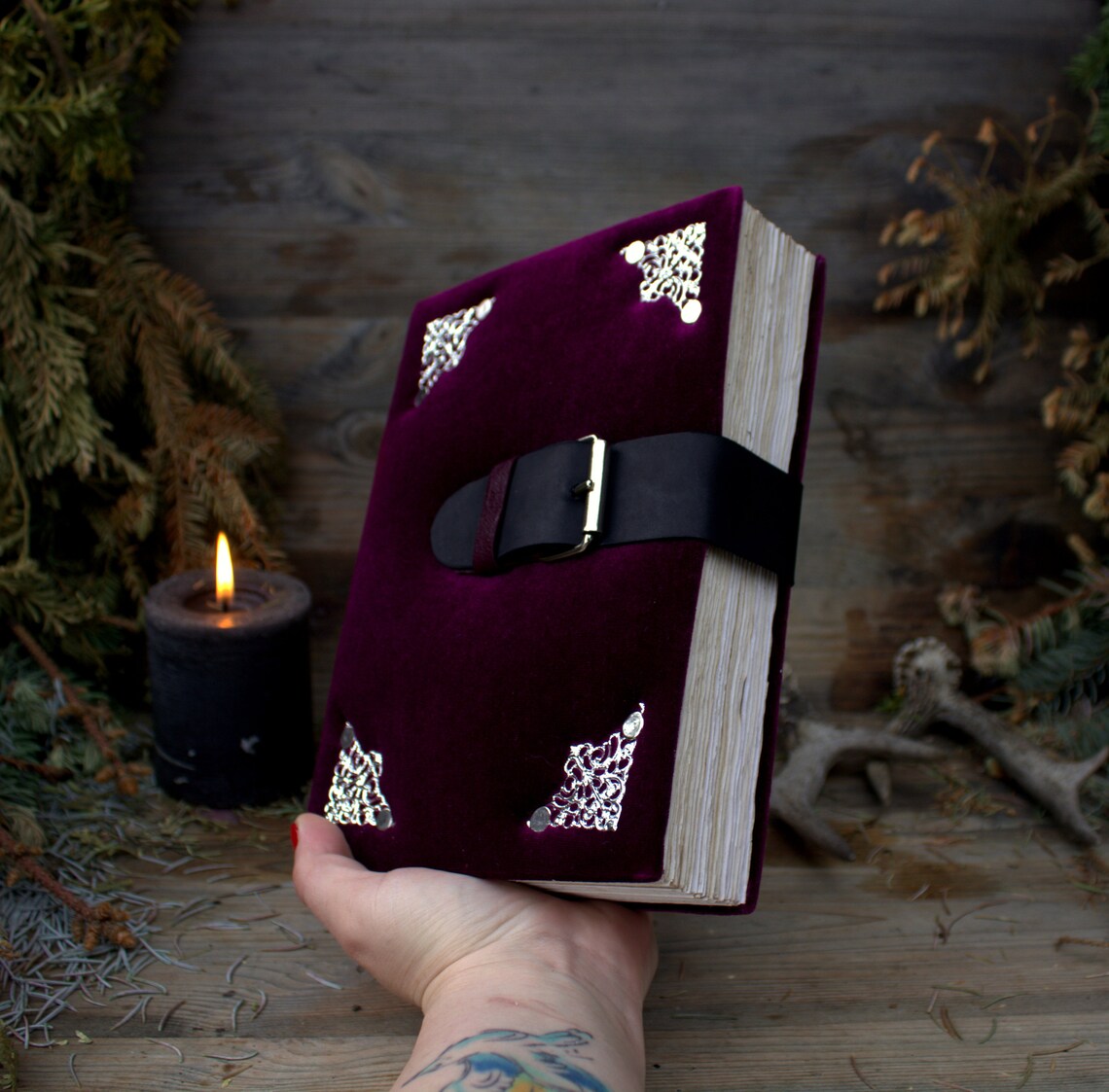 Handmade Book of Shadows Journal, Handmade Journal Velvet, Grimoire ...