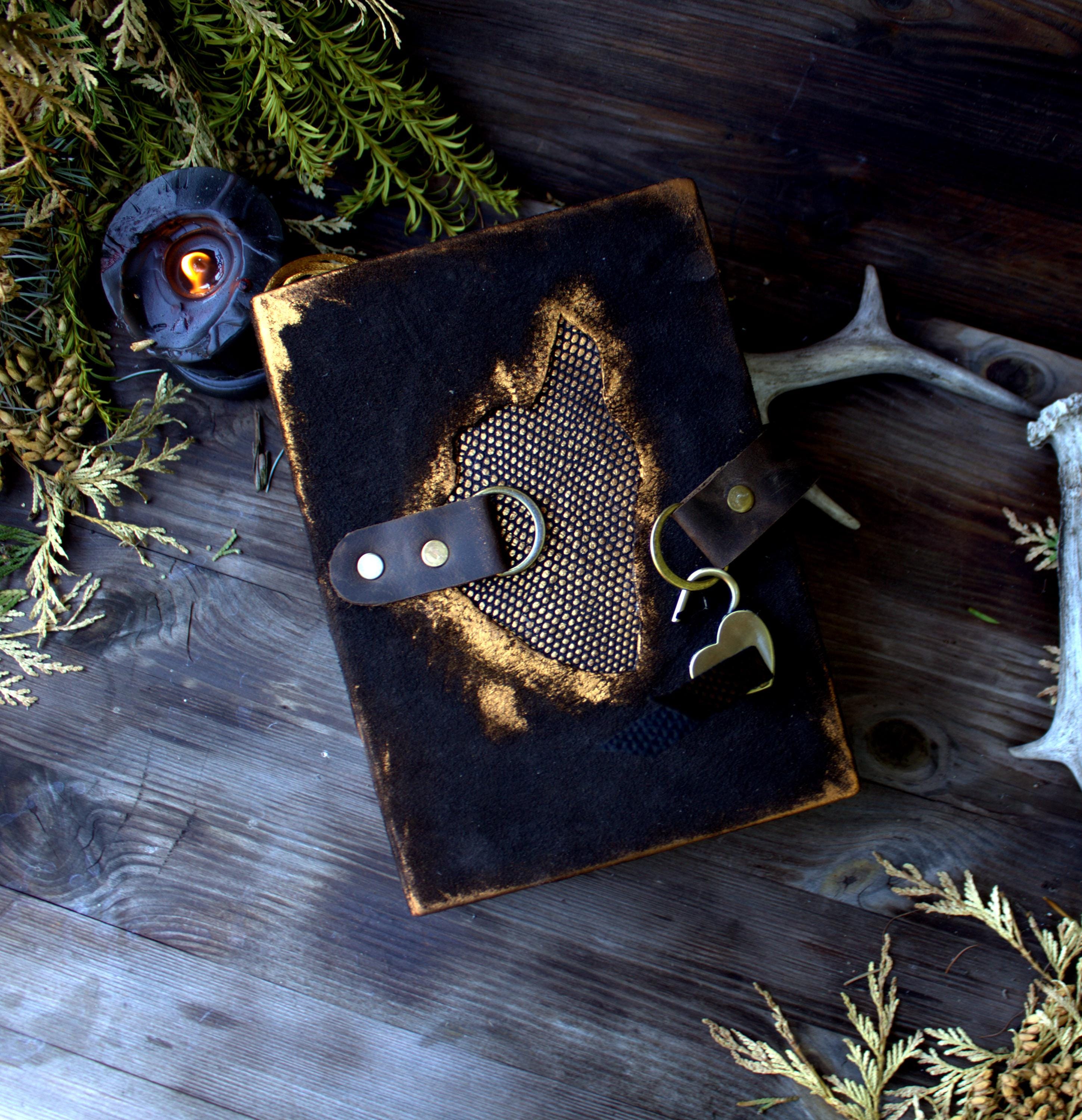 Locking Leather Grimoire Journal, Book of Shadows, Antique Style - Etsy