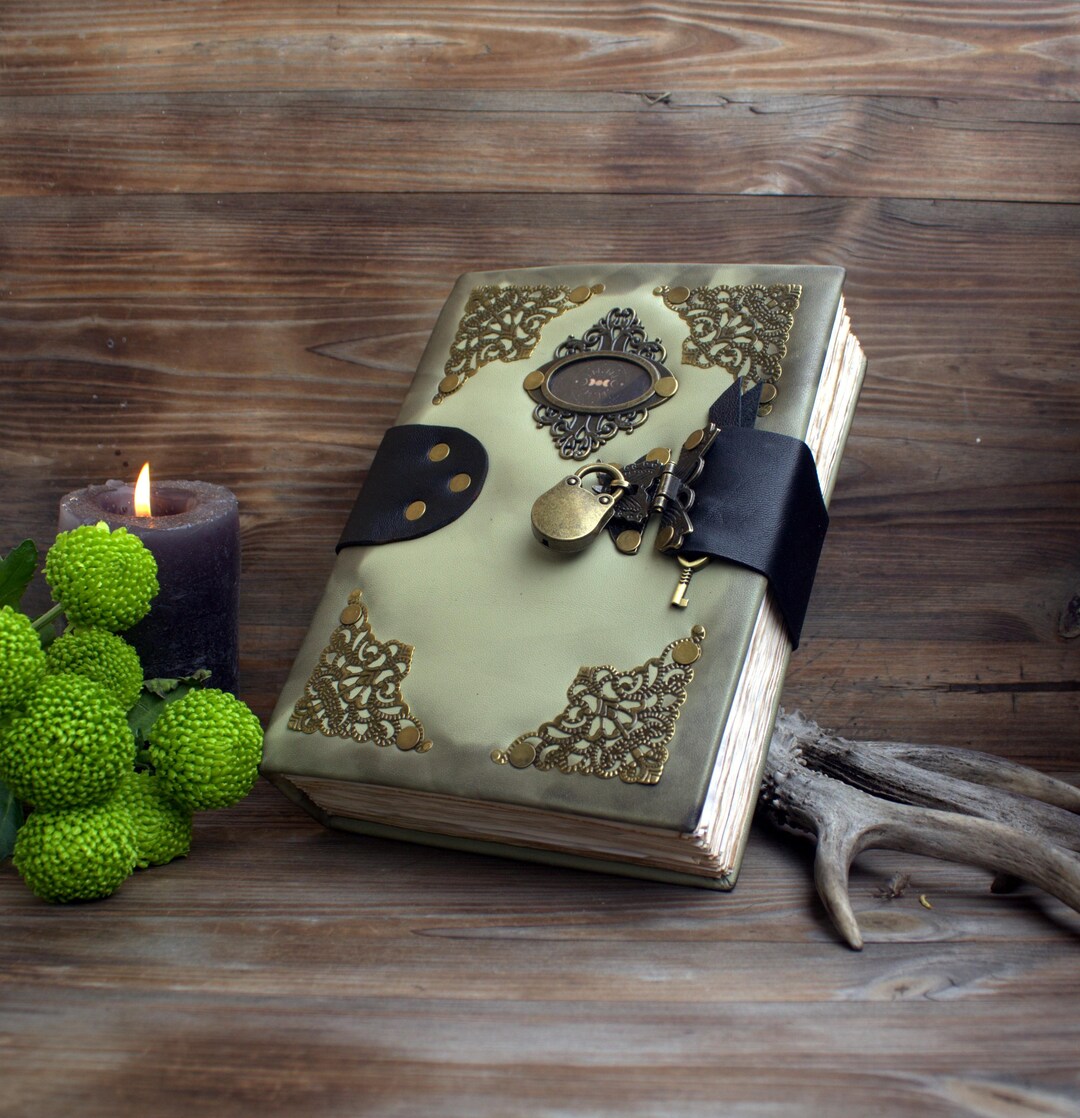 Thick Green Witch Grimoire ,book of Shadows Handmade,locking Diary 400 ...
