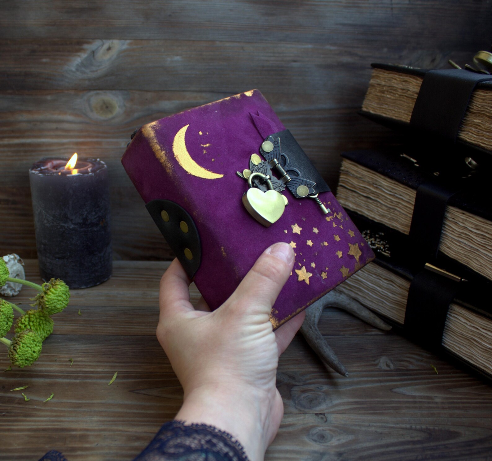Fairy Lock Grimoire Journal, Gothic Witch Diary, Handmade Leather ...