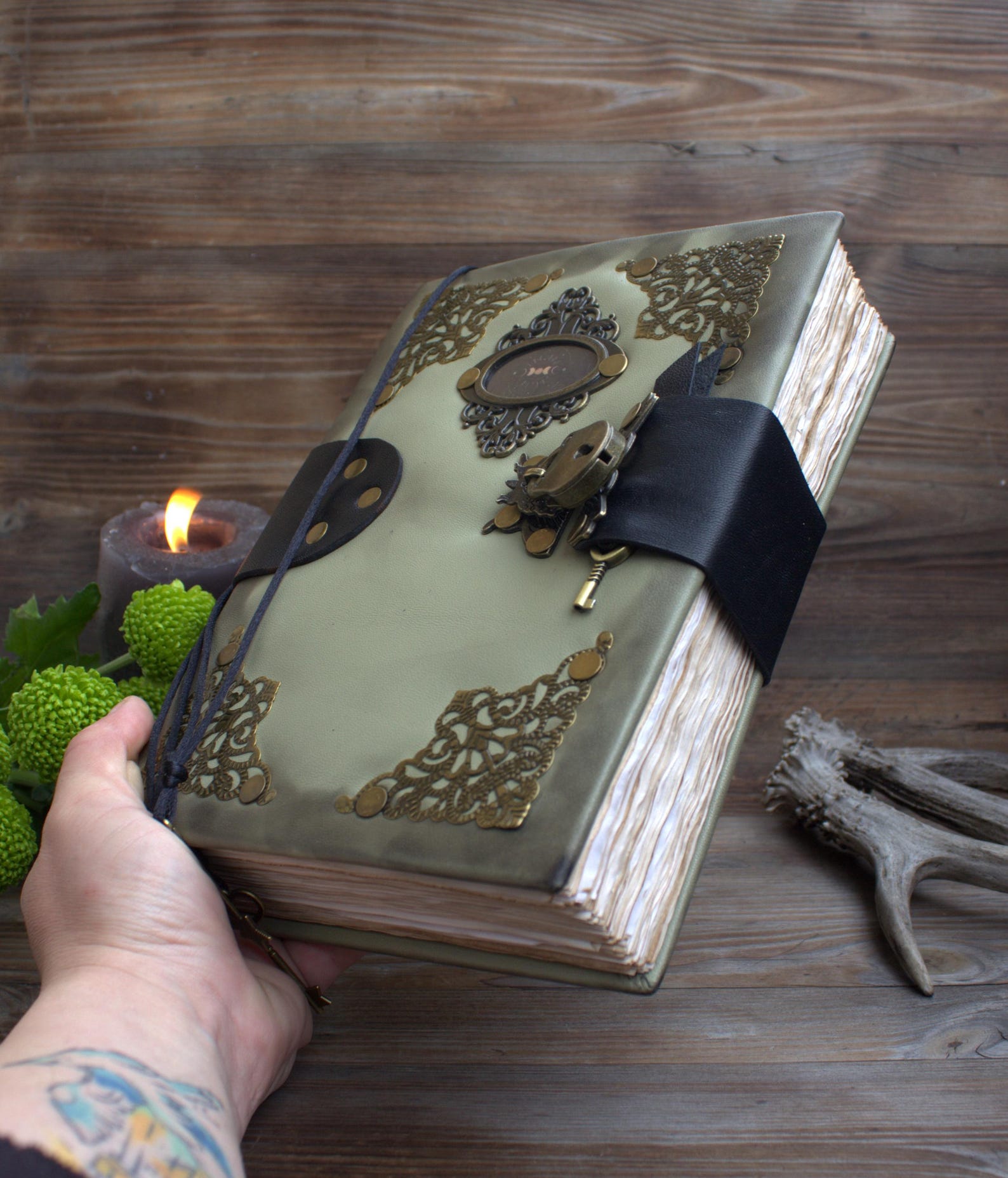 Handmade Leather Grimoire, Witchcraft Book of Shadows, Antique Style - Etsy