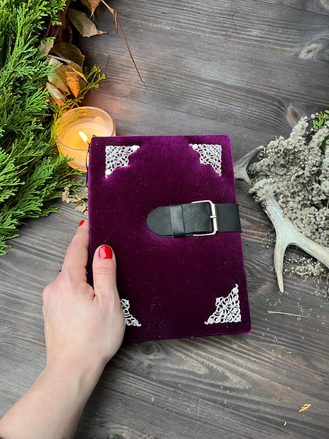 Handmade Book of Shadows Journal, Handmade Journal Velvet, Grimoire ...