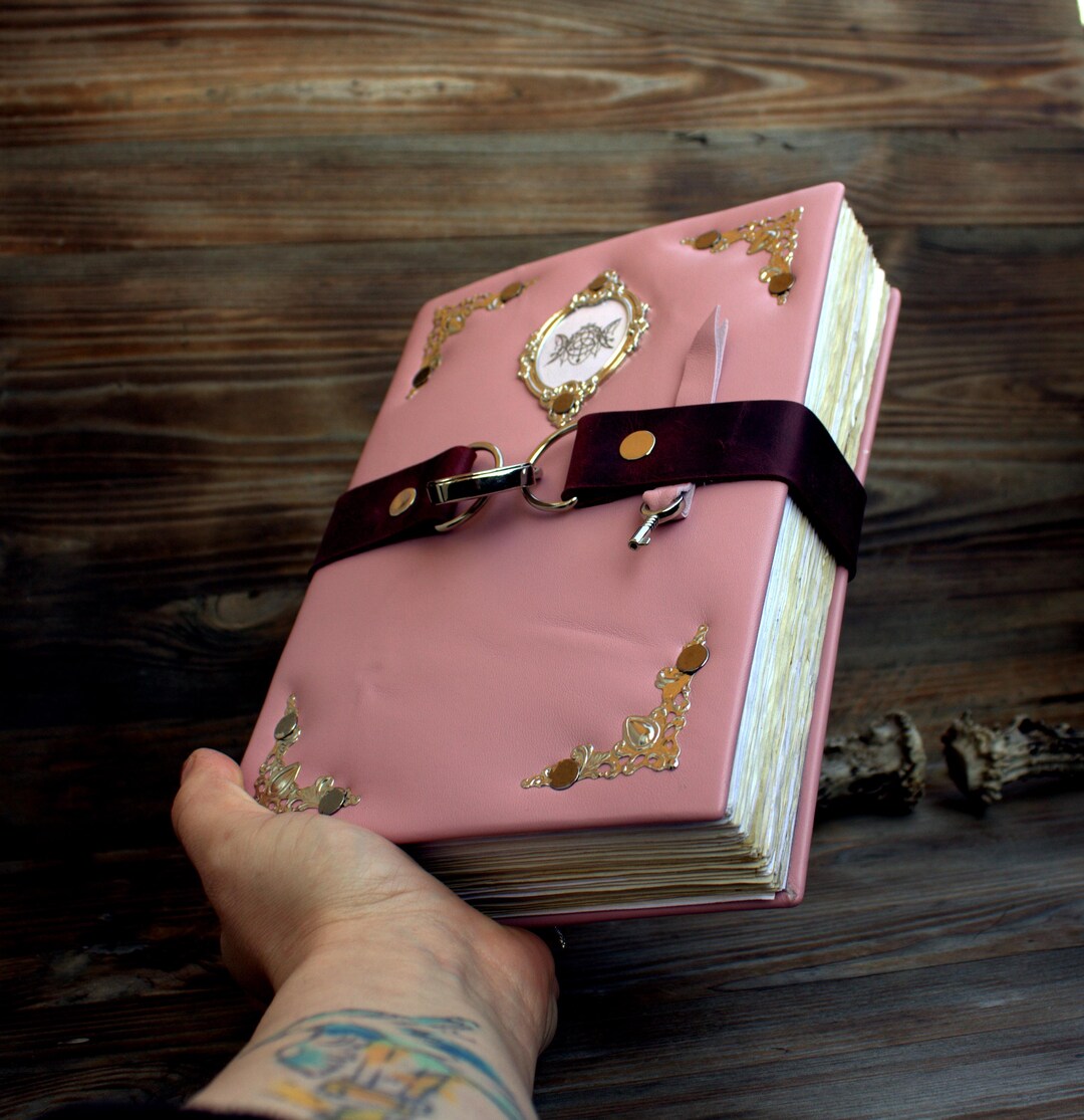 Pink Locking Leather Journal,leather Bound Journal,vintage Journal With ...