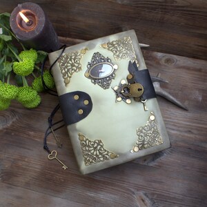 Green Leather Grimoire, Locking Book of Shadows, Spellbook Journal - Etsy