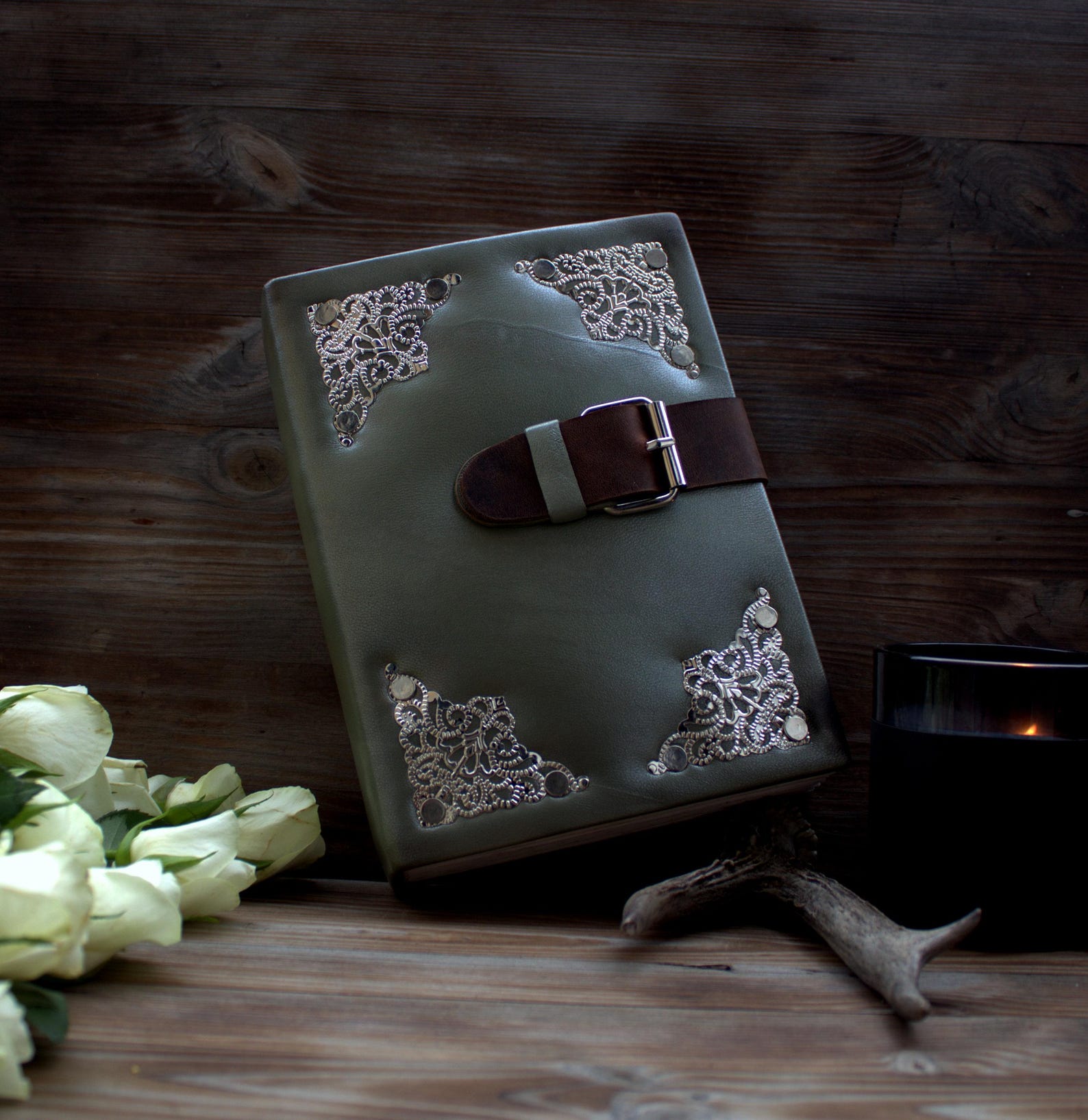 Handmade Green Leather Grimoire, Locking Book of Shadows, 400 Page ...