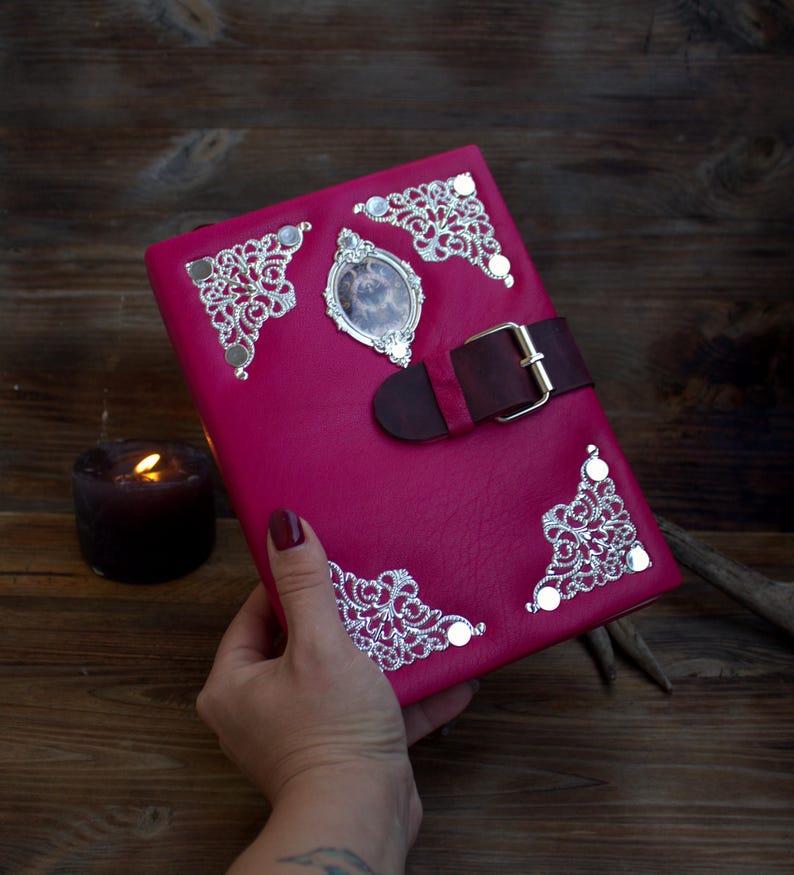 Pink Leather Grimoire, Vintage Style Book of Shadows, Lockable Journal ...
