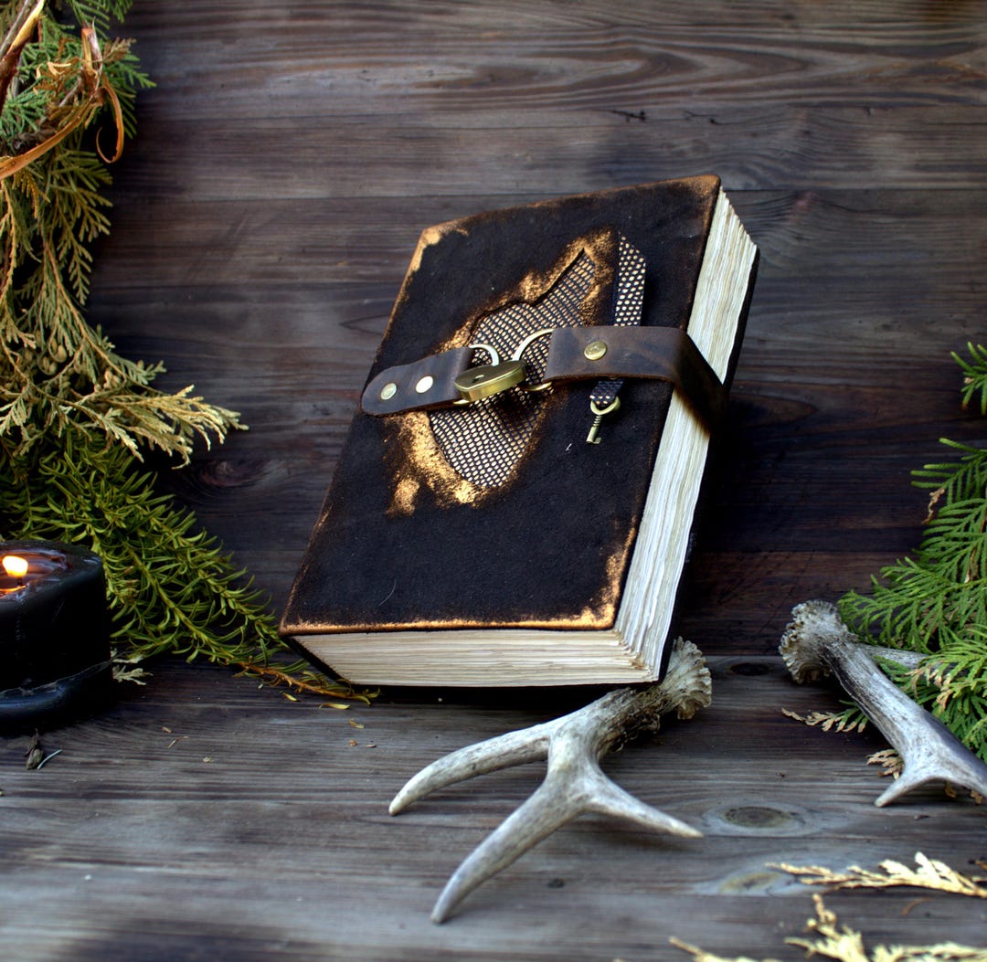 Black Leather Grimoire Journal With Lock,ancient Journal Notebook ...