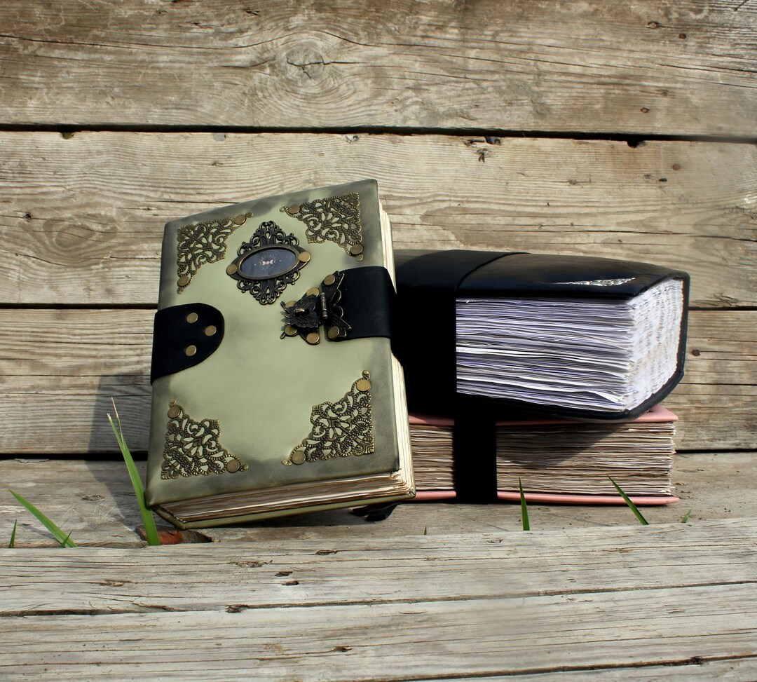 Handmade Green Leather Grimoire, Locking Book of Shadows, 400 Page ...