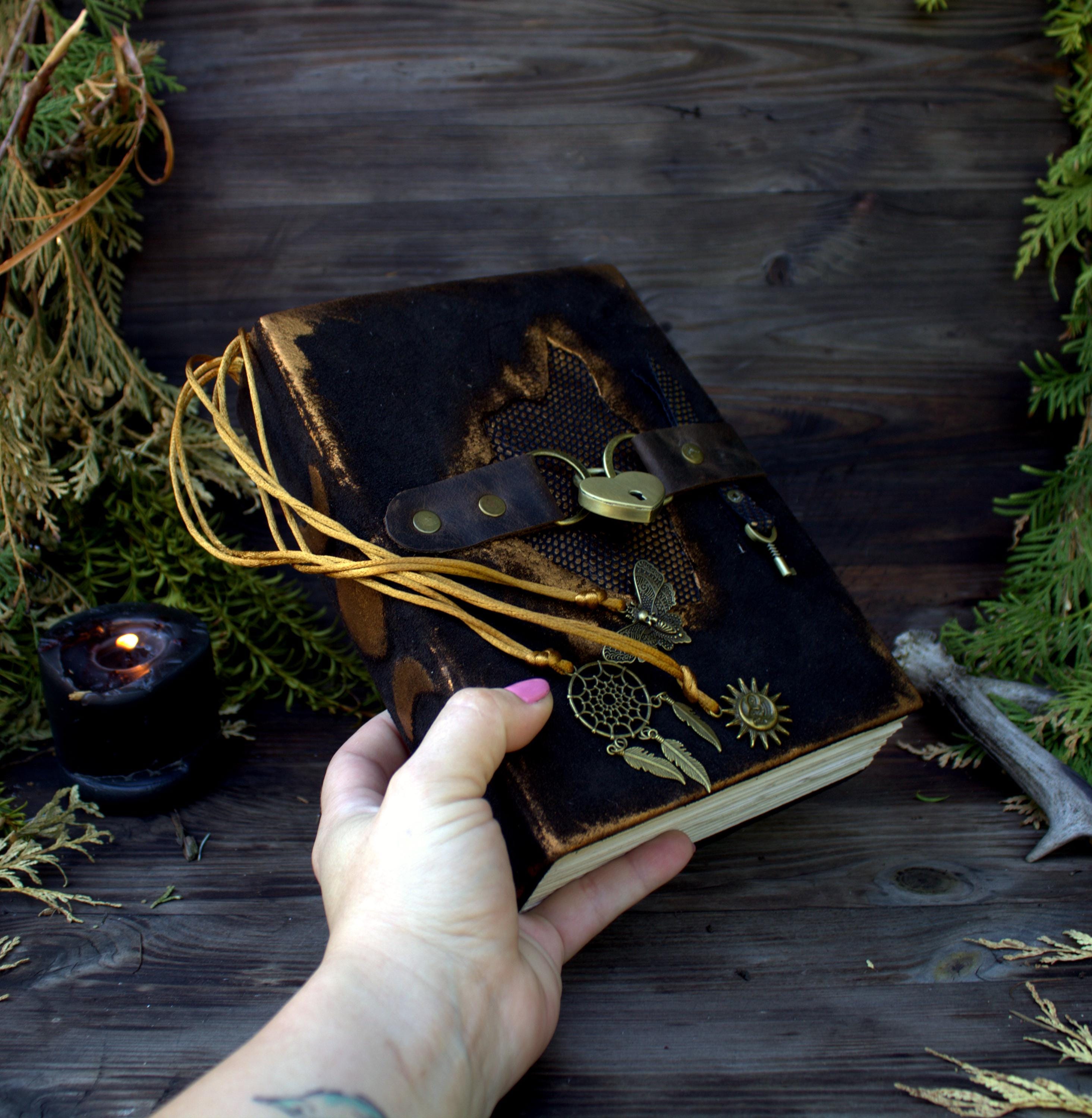 Locking Leather Grimoire Journal, Book of Shadows, Antique Style - Etsy