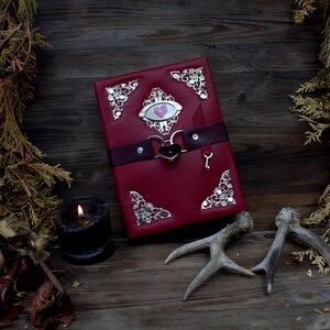 Grimoire With Lock Luna, Book of Shadows Red Heart ,blank Journal ...