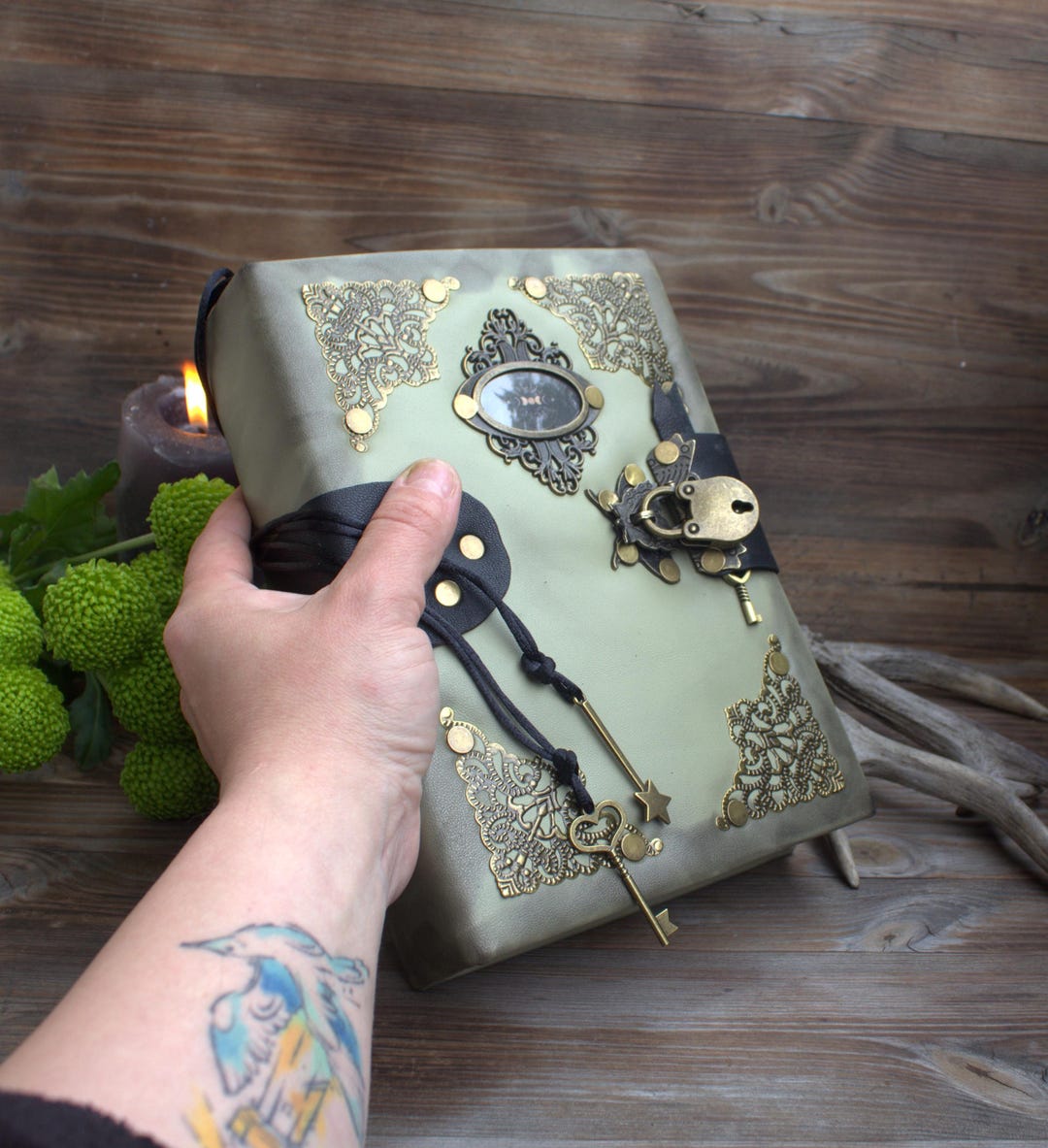 Thick Green Witch Grimoire ,book of Shadows Handmade,locking Diary 400 ...
