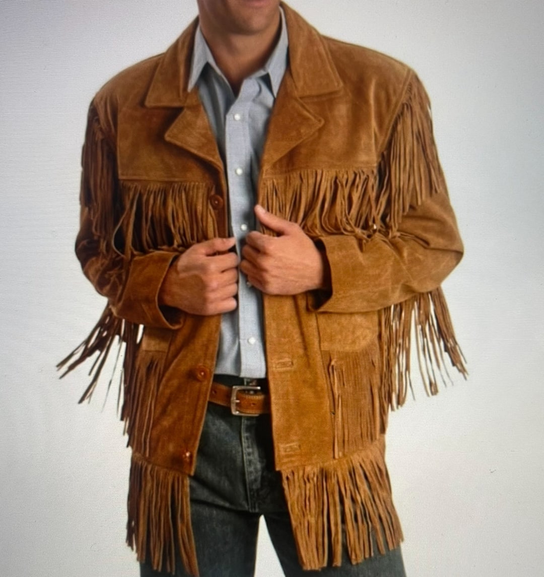 Suede Leather Fringe Jacket, Mens Vintage Brown Western Style Fringe ...
