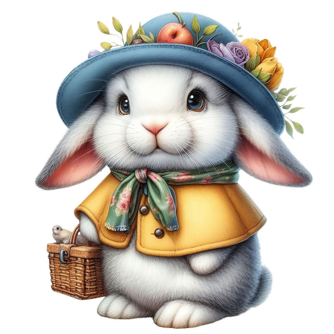 Funny Bunny Clipart, 10 PNG Image Bundle. Memory Book, Junk Journals ...