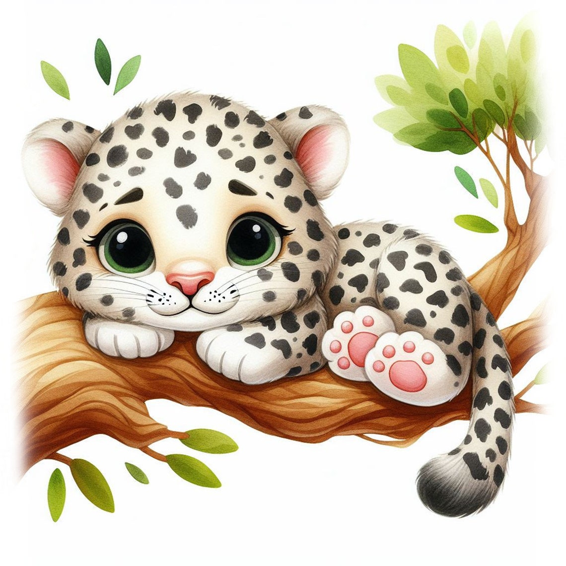 Cute Liopard Clipart, 10 JPG High Quality Watercolor Paintings, Cute ...