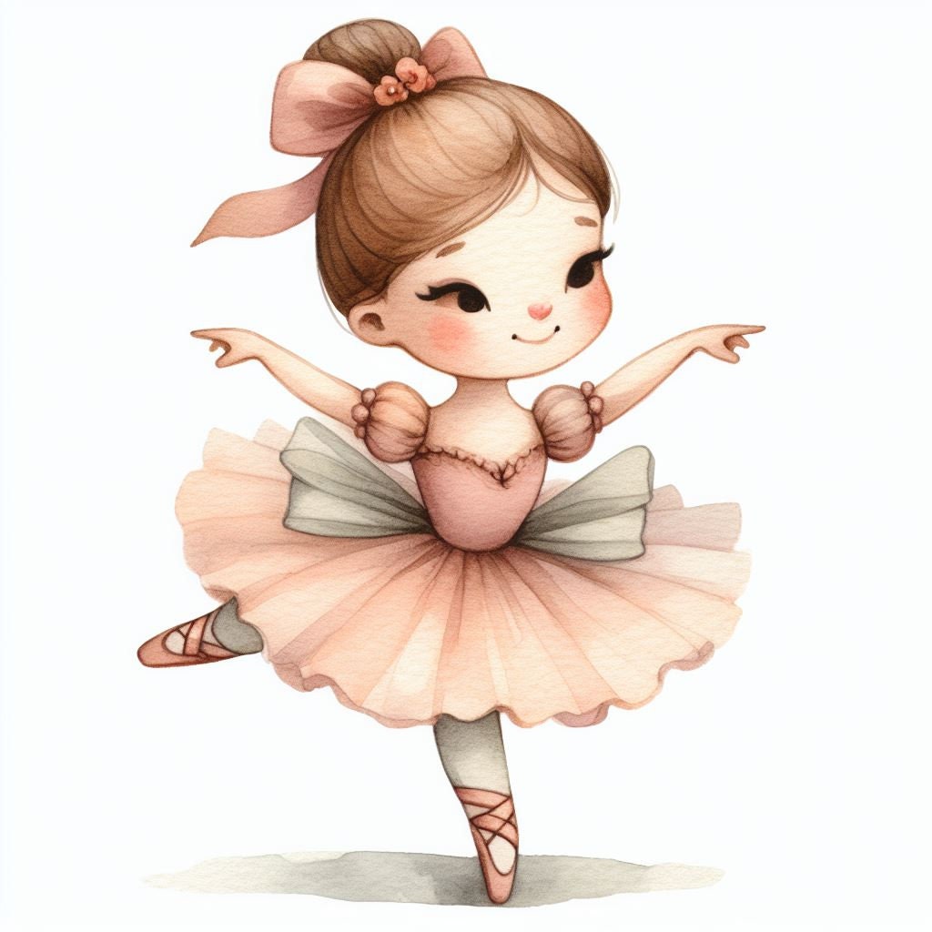 Cute Ballerina Clipart, 10 JPG High Quality Watercolor Paintings, Kids ...