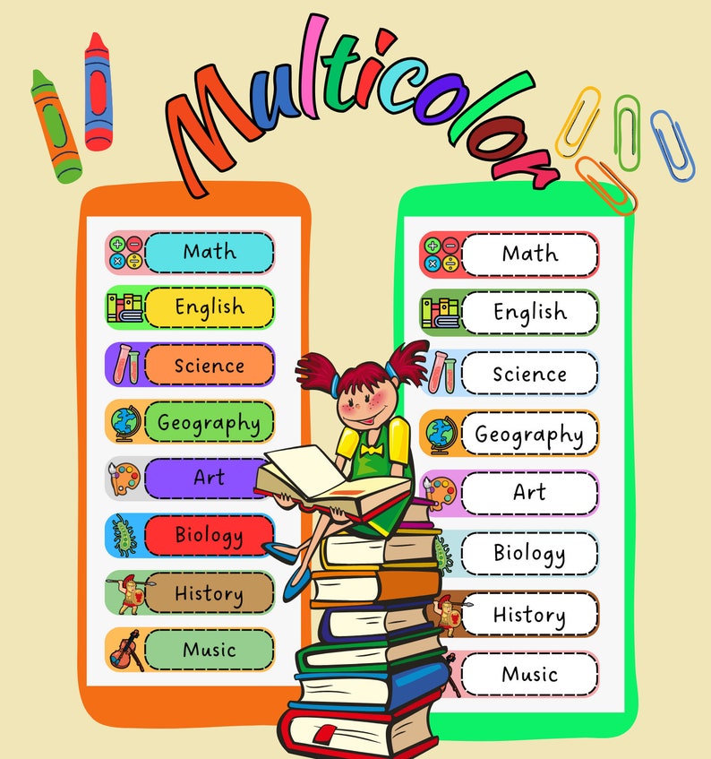 Printable School Subjects Labels, Digital Labels, Instant Download ...