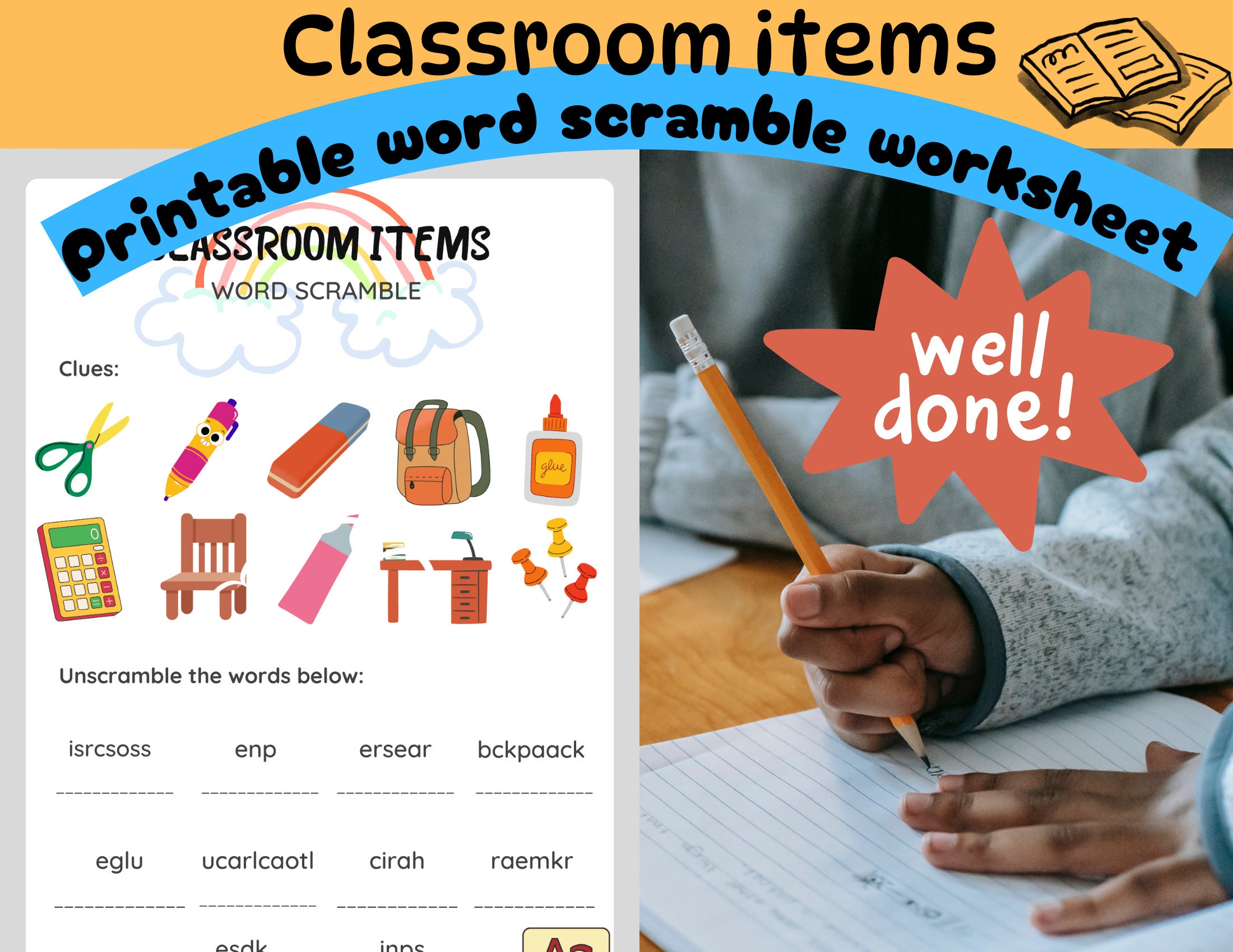 Printable Word Scramble Worksheet, Classroom Items Word Scramble ...