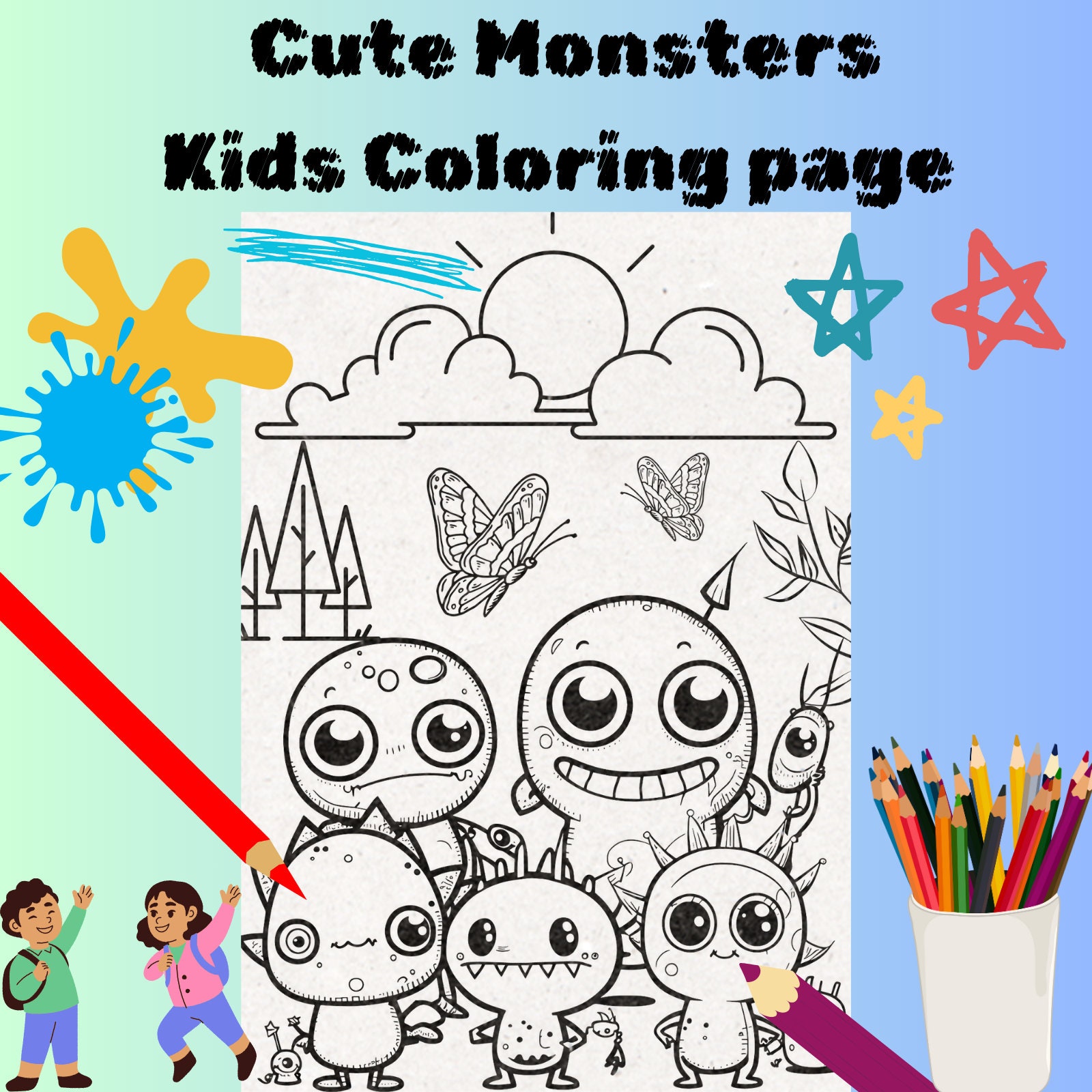 A4 Cute Monsters Coloring Page, Kids Coloring Page - Etsy