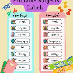 Printable School Subjects Labels, Digital Labels, Instant Download ...