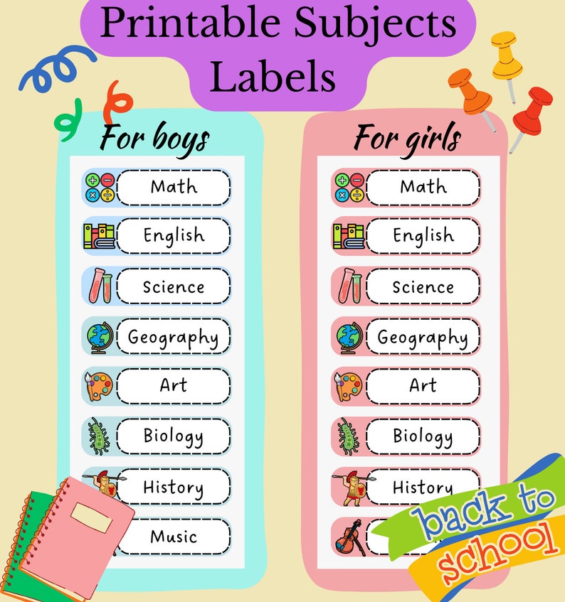 Printable School Subjects Labels, Digital Labels, Instant Download ...
