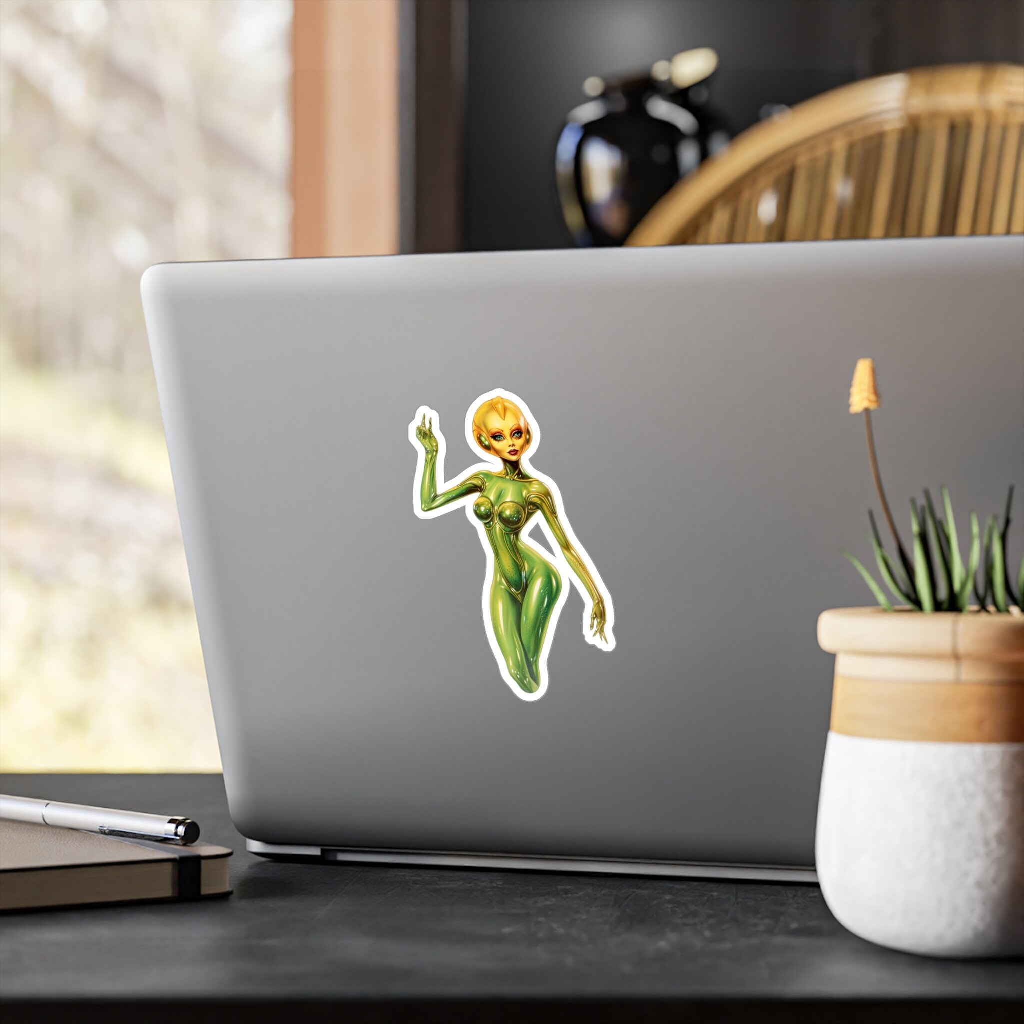 Beautiful Green Alien Sexy Robot Pinup Woman Futuristic Laptop, Water ...