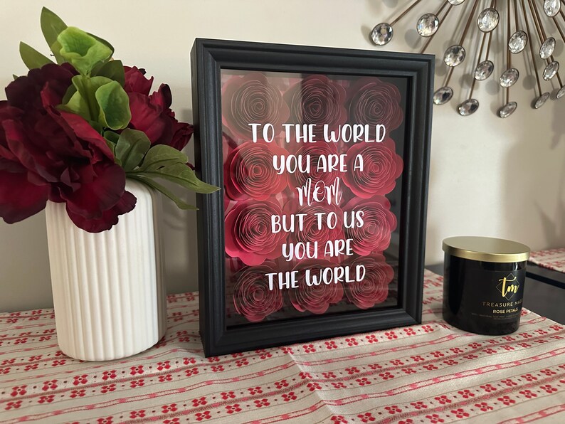 Handmade Paper Rose Shadow Box - Customizable Text - Red Shades ...