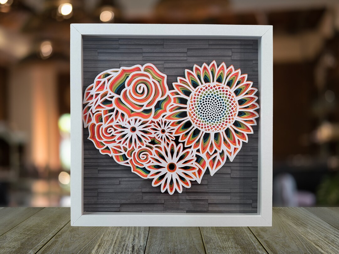 Colorful Floral Heart-shaped 3D Layered Cardstock - Wall Art - 12x12 ...