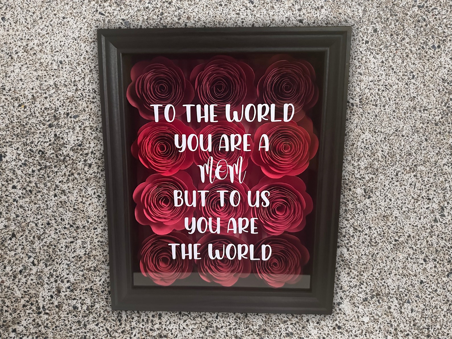 Handmade Paper Rose Shadow Box - Customizable Text - Red Shades ...