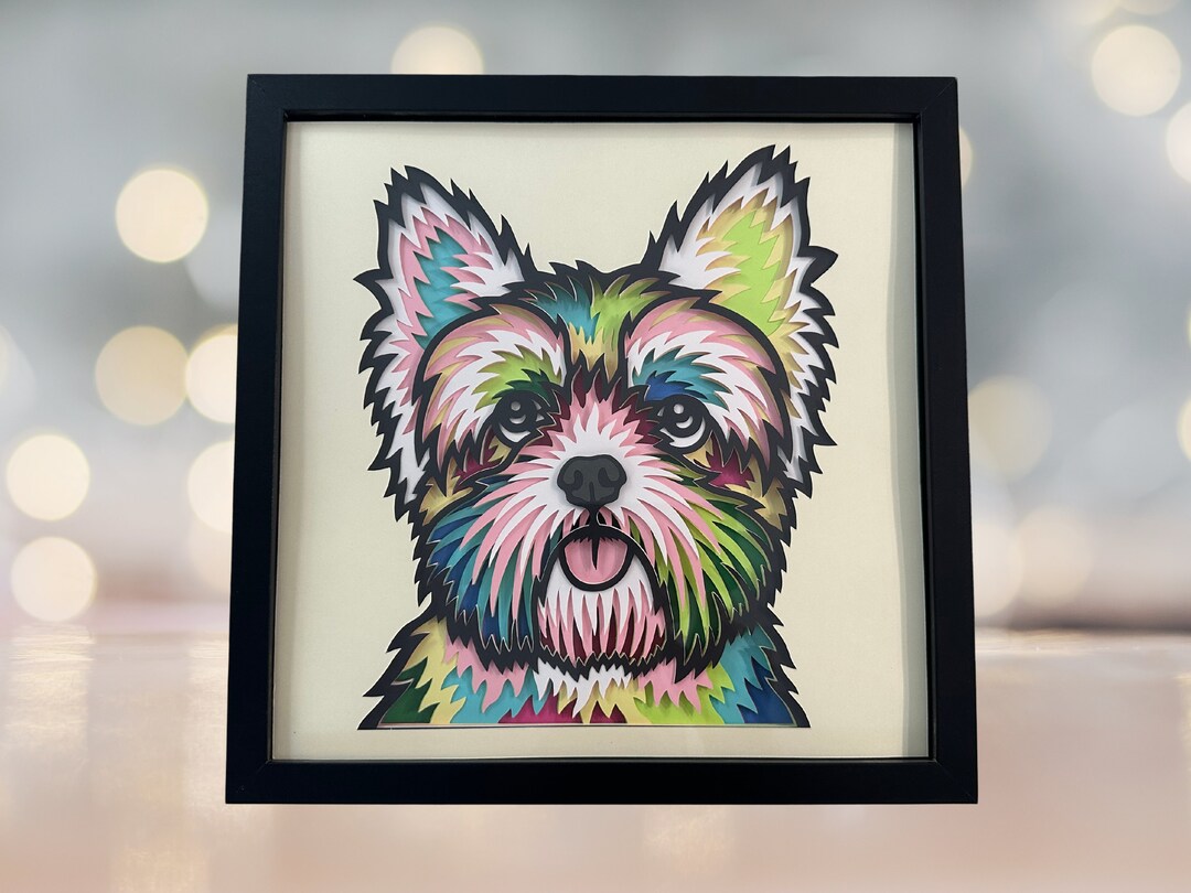 3D Layered Cardstock Yorkie Dog Colorful Framed Wall Art, 12 X12inch ...