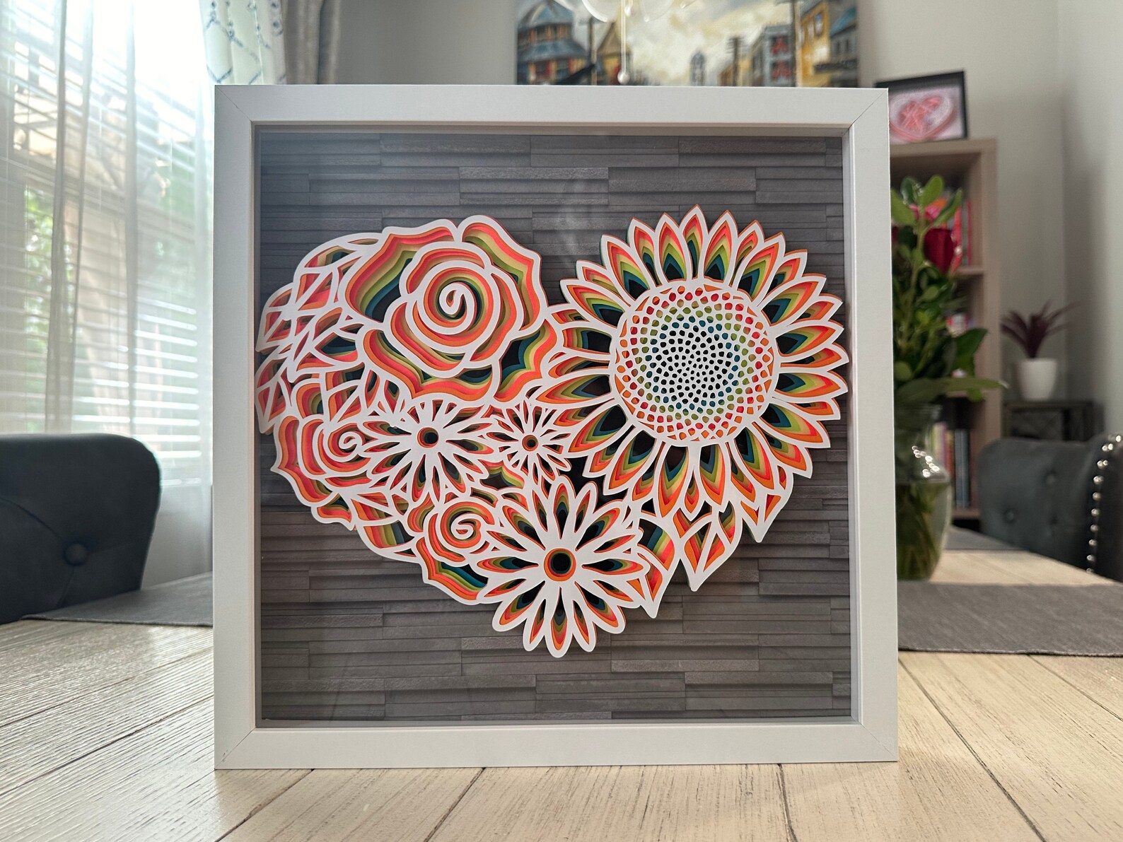 Colorful Floral Heart-shaped 3D Layered Cardstock Wall Art 12x12 Inch ...