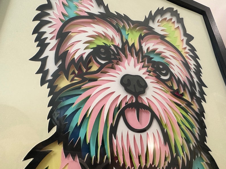 3D Layered Cardstock Yorkie Dog Colorful Framed Wall Art, 12 X12inch ...