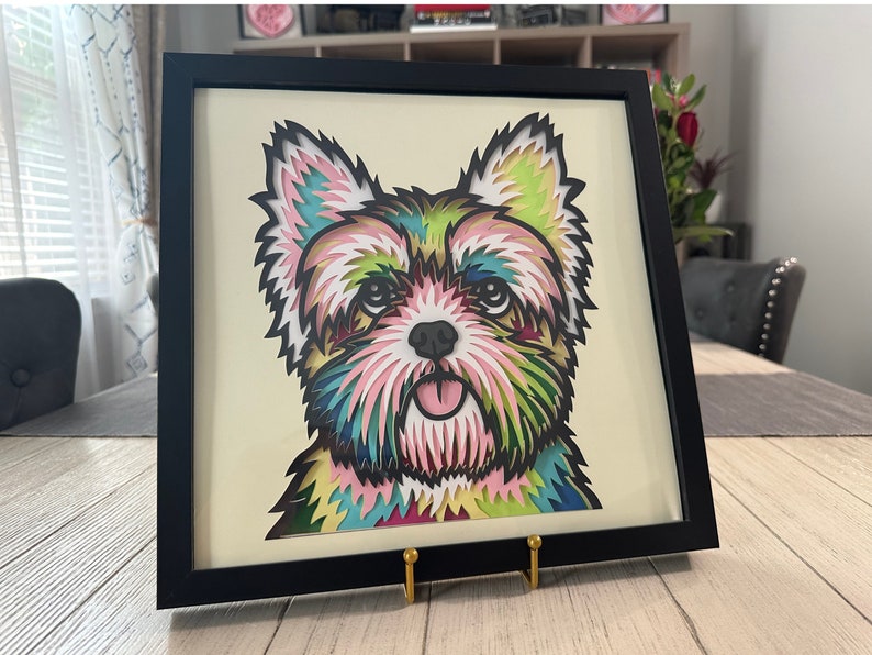 3D Layered Cardstock Yorkie Dog Colorful Framed Wall Art, 12 X12inch ...