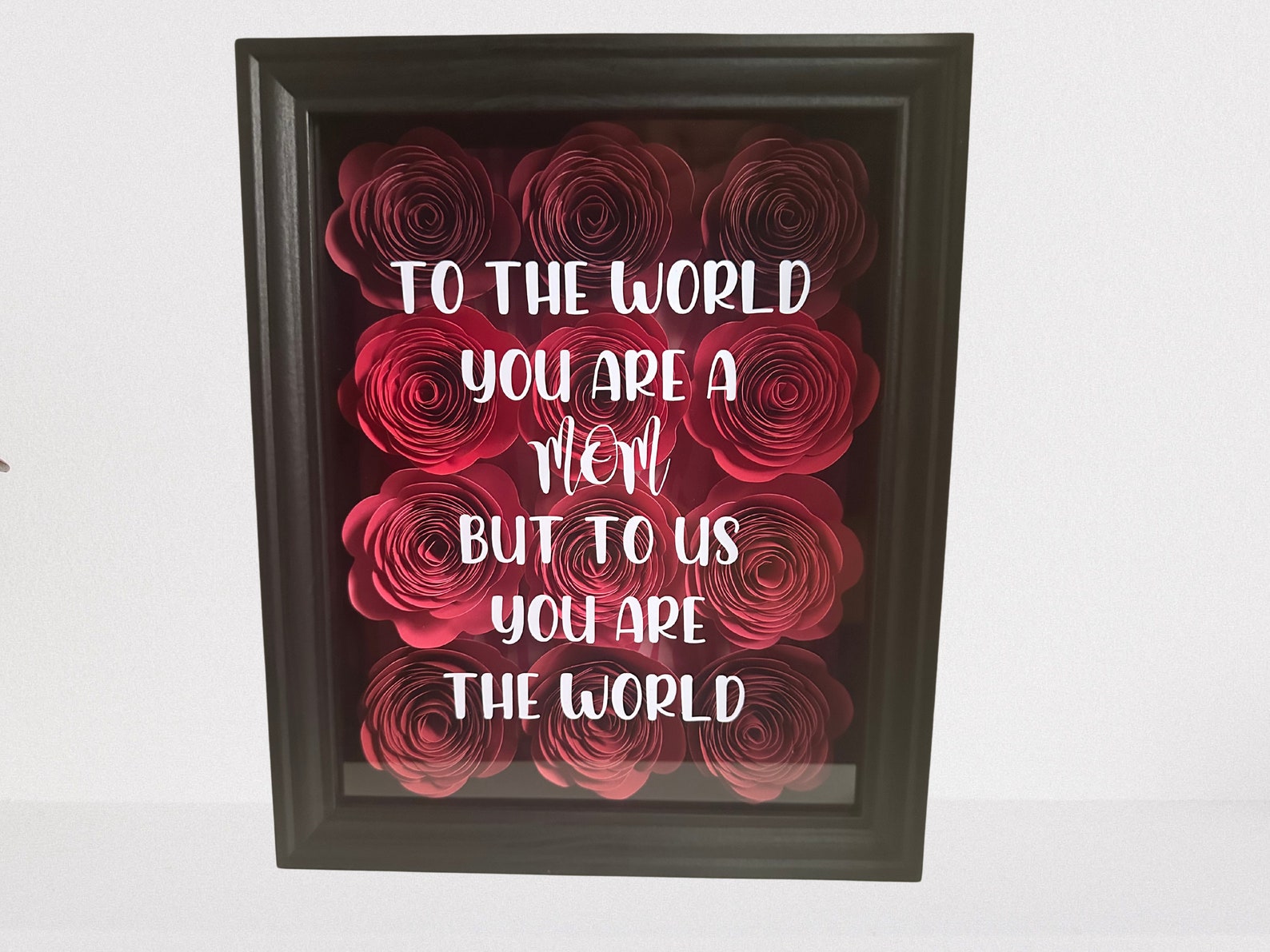 Handmade Paper Rose Shadow Box - Customizable Text - Red Shades ...