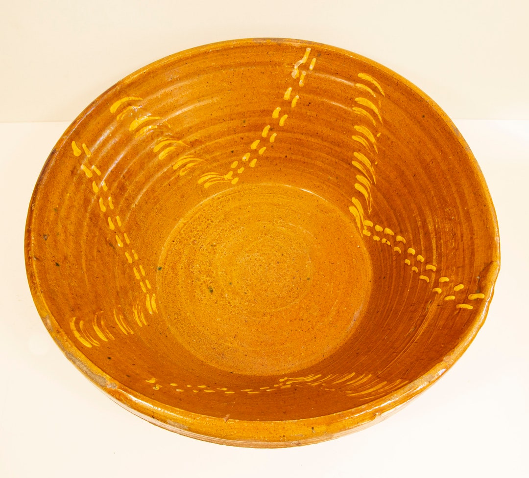 Antique French Extra Large Pancheon or Dough Bowl Brown Glazed ...