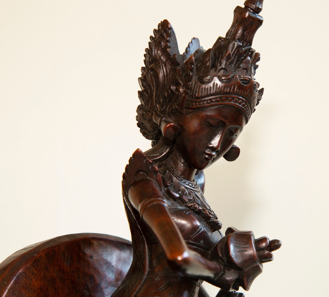Balinese Hand Carved Wooden Bookends Presenting Dancing Goddess Ratih ...