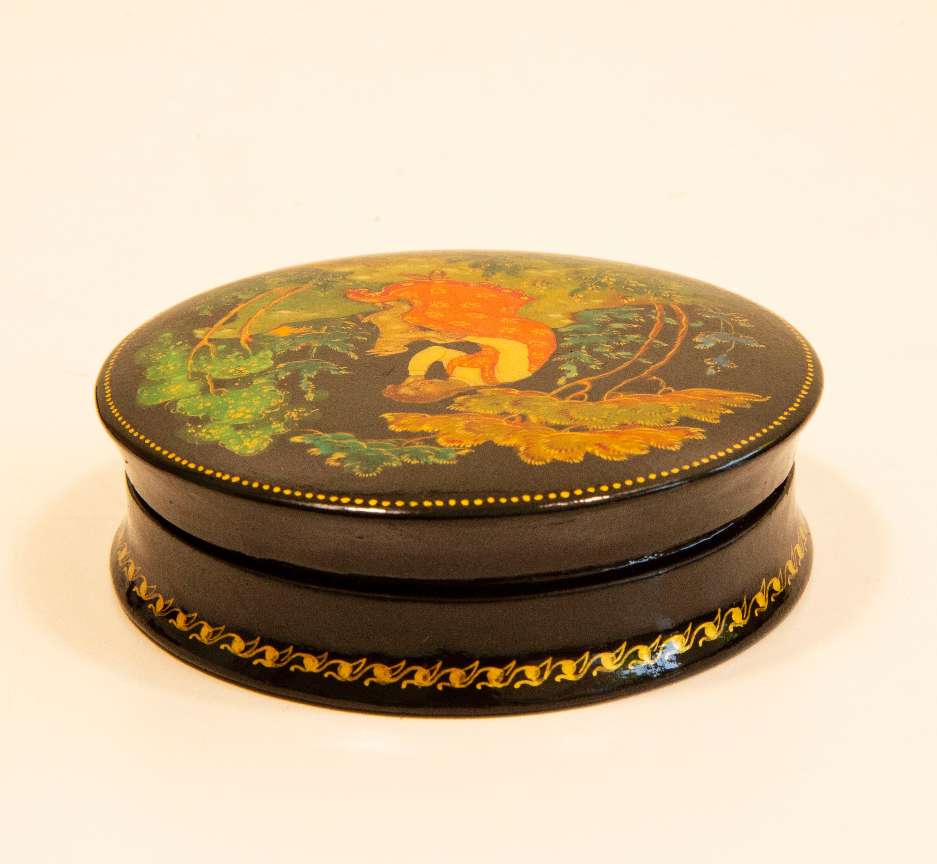 Palekh Палех Russian Hand Painted Signed Lacquer Round Jewelry Storage ...