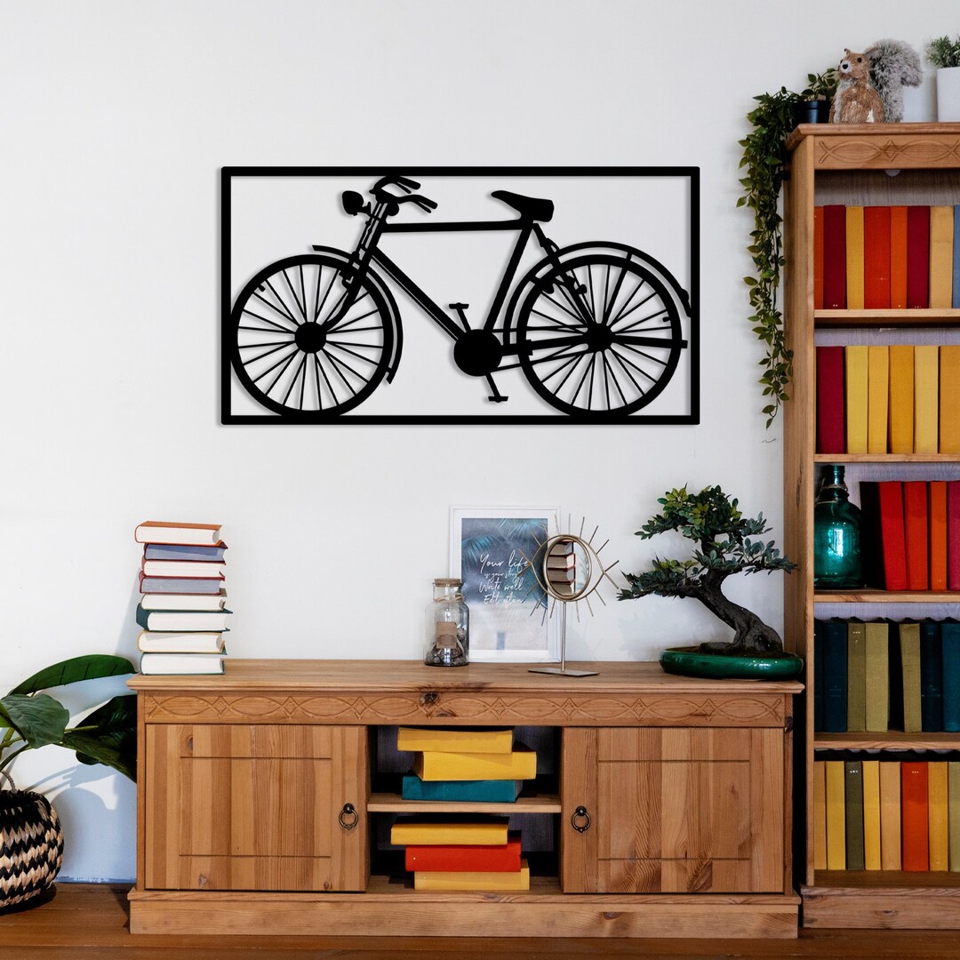 Bicycle Metal Wall Art, Garage Wall Decor, Bike Home Decor, Single Line ...