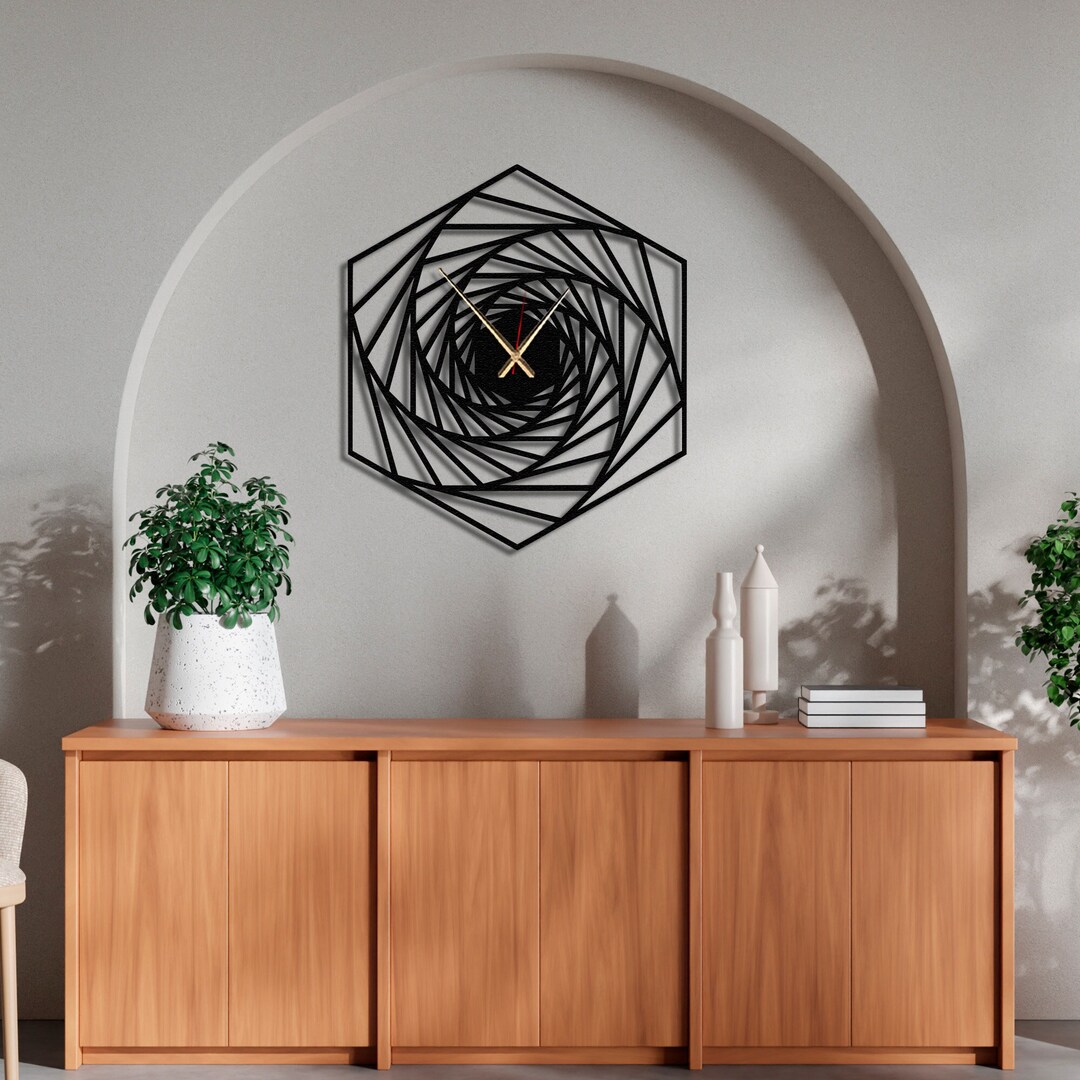 Hexagon Oversized Metal Wall Clock, Geometric Wall Clock, Modern Large ...