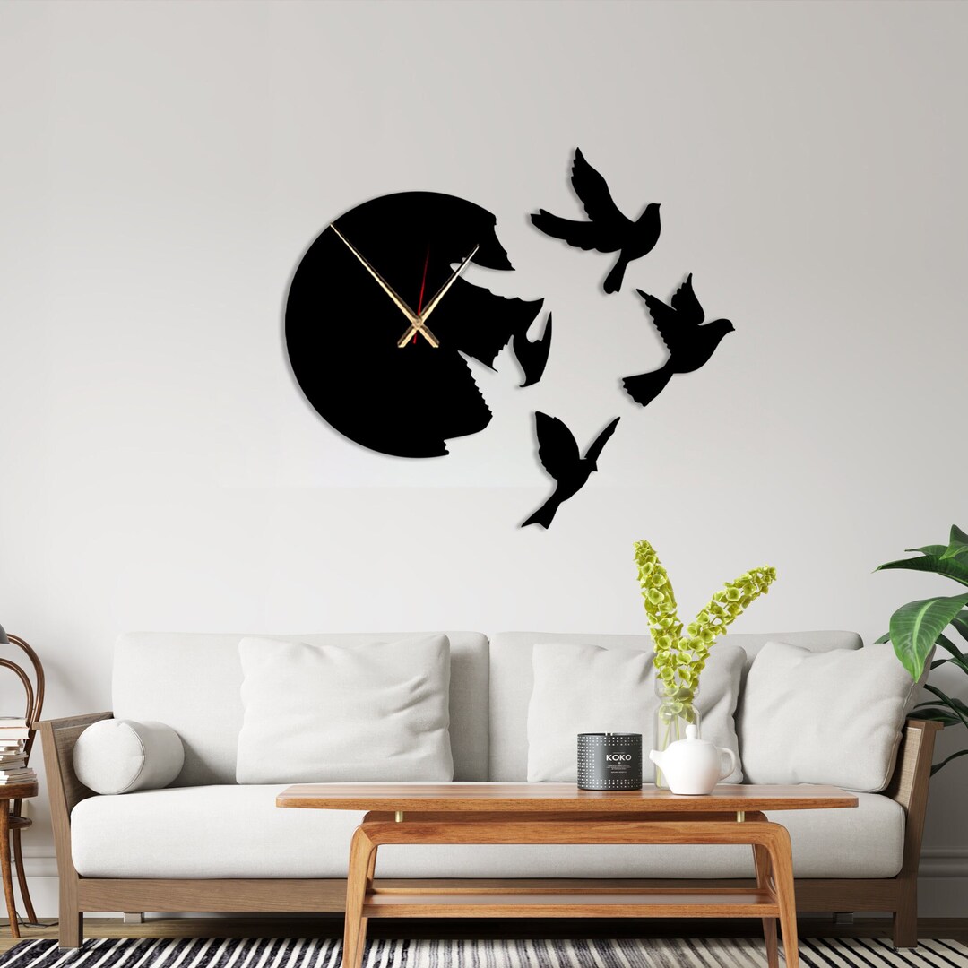 Flying Birds Metal Wall Clock, Farmhouse Wall Clock, Modern Large Wall ...