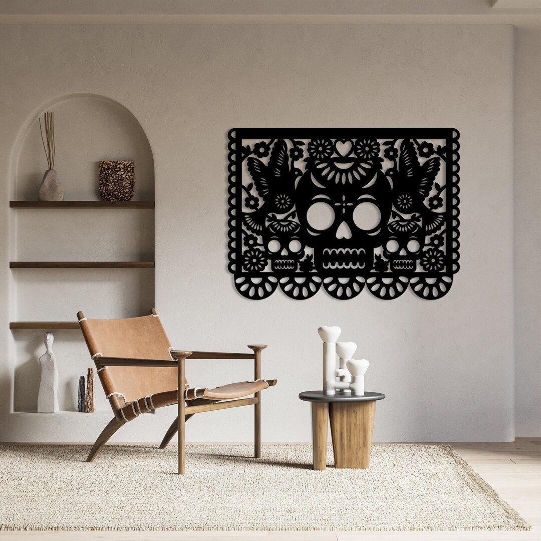 Sugar Skull Metal Wall Art, Oversized Wall Decor, Day of the Dead Wall ...